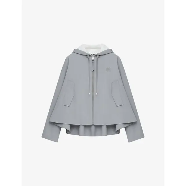 Loewe Anagram-Embroidery Hooded Trapeze Jacket - Light Grey